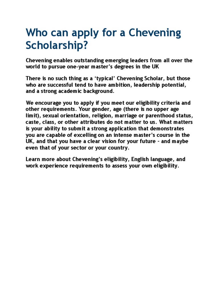 Chevening Scholarship Eligibility Guide | PDF | Online And Offline ...