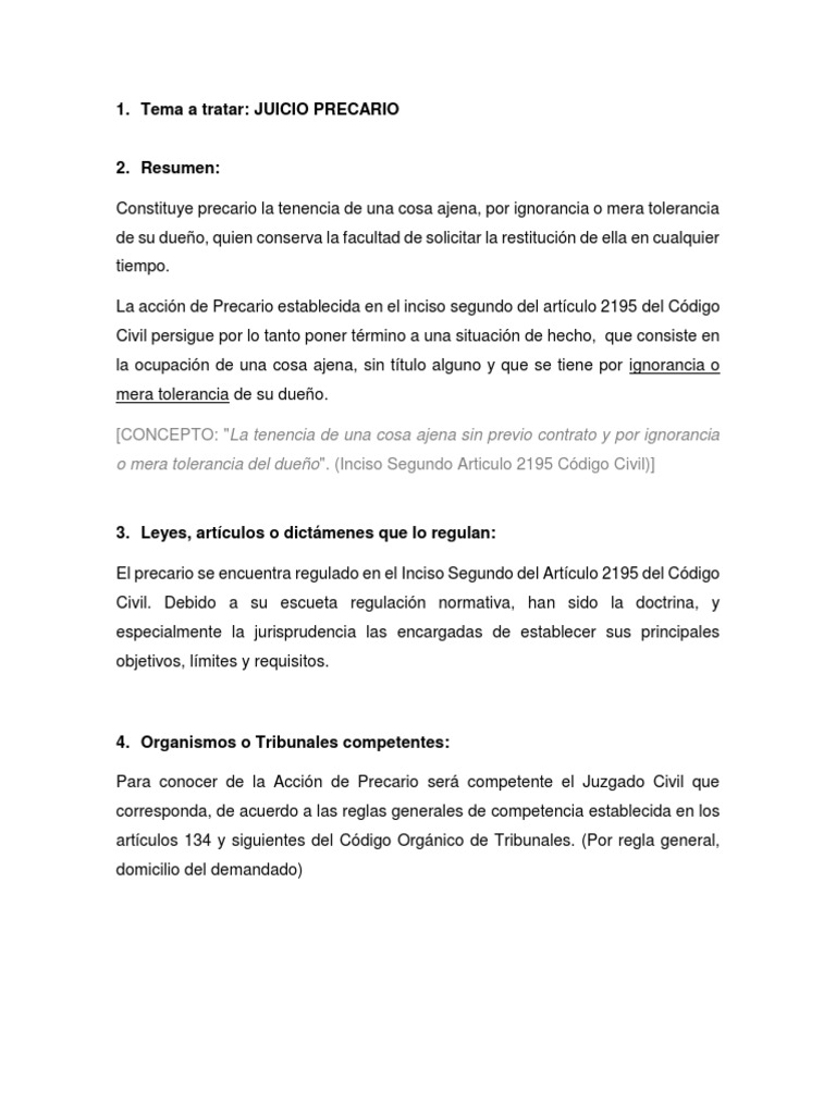 Acción de Precario: Guía Legal | PDF | Posesión (Ley) | Propiedad