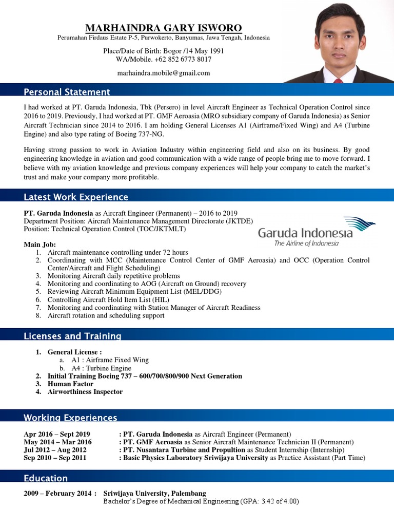 Curriculum Vitae Aviation Experience | PDF | Aircraft | Academic Degree