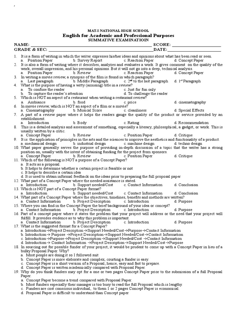 EAPP Grade 12 Concept and Position Paper Guide | PDF | Design | Information