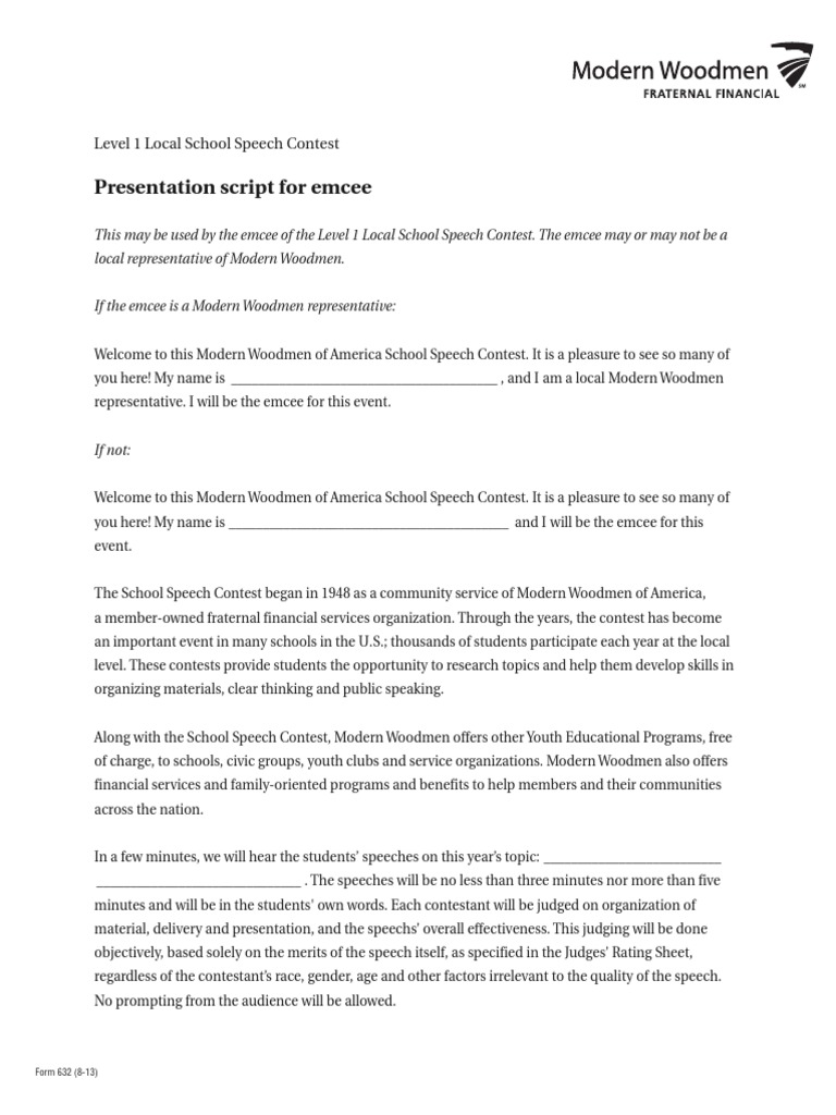 Emcee Script - Level 1 | Download Free PDF | Public Speaking | Cognition