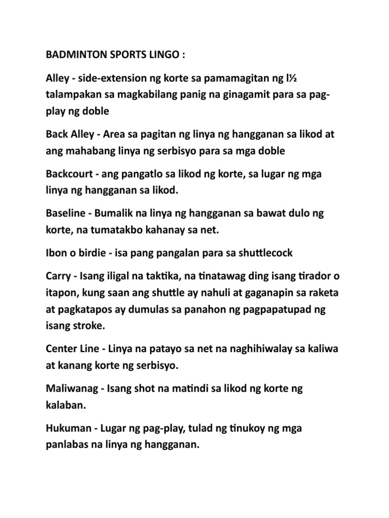 BADMINTON SPORTS LINGO. Yana Kyut PDF