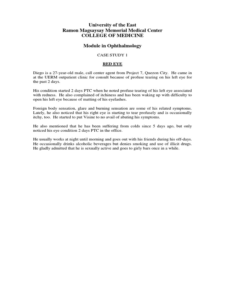 Redeye Mini Case 2017 Tutor's Guide PDF | PDF | Glaucoma | Cornea