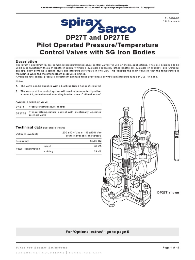 DP27T and DP27TE Pilot Operated Pressure Temperature Control Valves ...