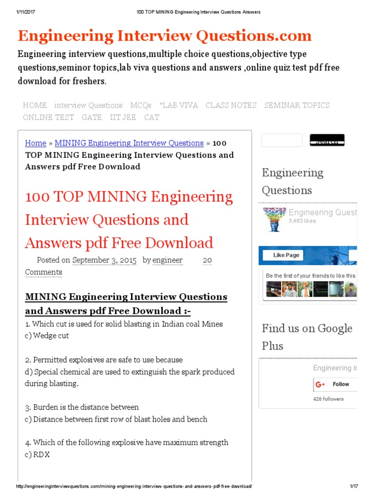 100 TOP MINING Engineering Interview Questions Answers | PDF | Coal ...