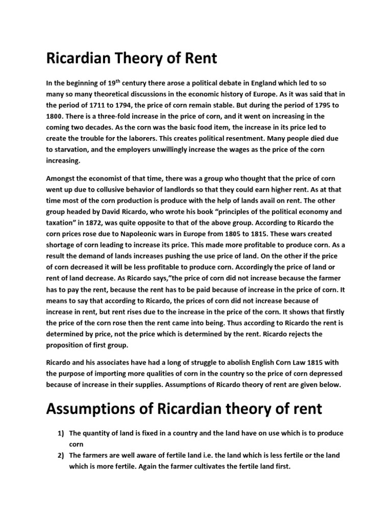 Ricardian Theory of Rent | PDF | Prices | Microeconomics