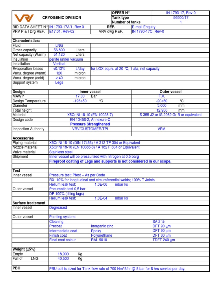 LNG Tank Specifications and Accessories | PDF | Valve | Building ...