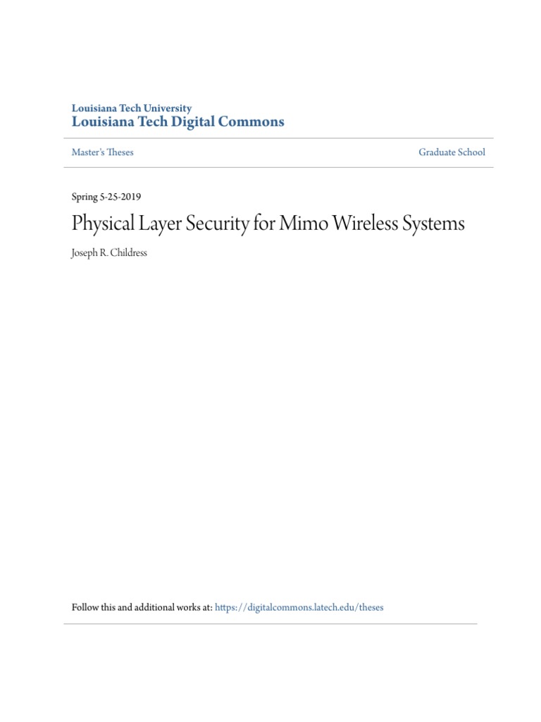 Physical Layer Security For Mimo Wireless Systems PDF | PDF | Mimo | Osi Model