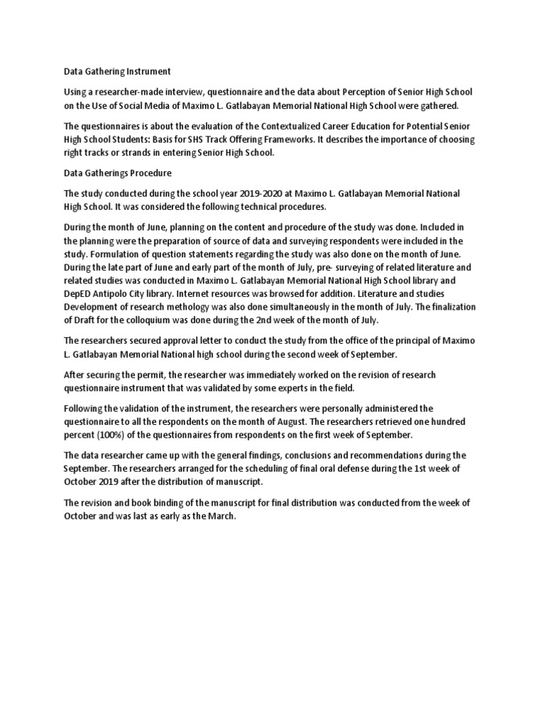 Data Gathering Instrument 1 | PDF