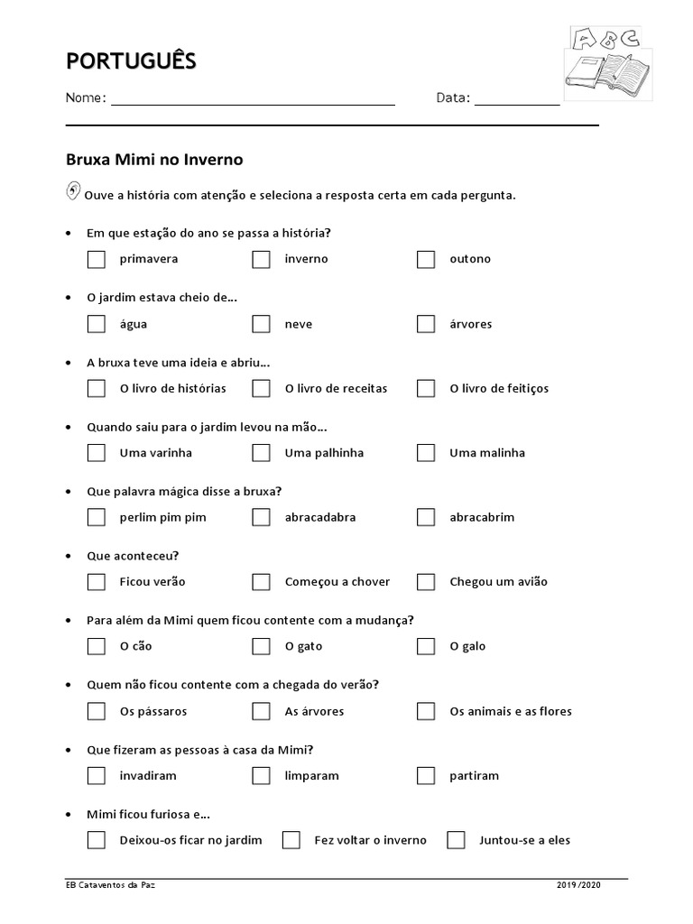 Atividades sobre a Bruxa Mimi no Inverno | PDF