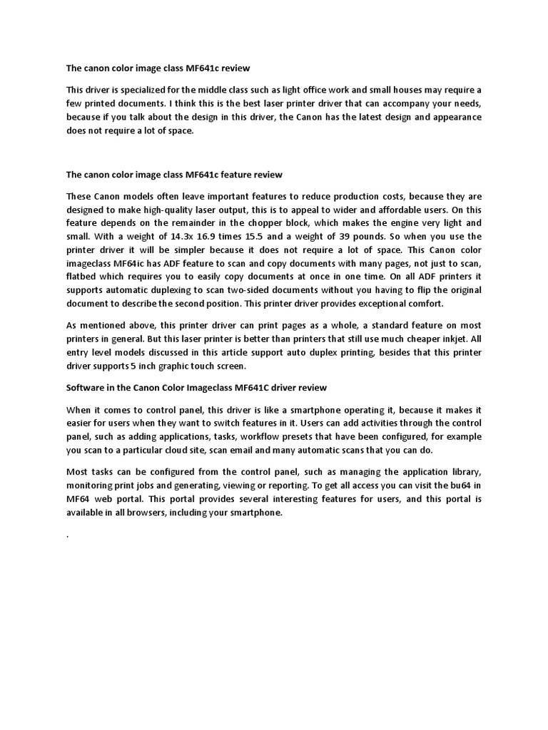 The Canon Color Imageclass MF641C | PDF | Printer (Computing) | Image ...