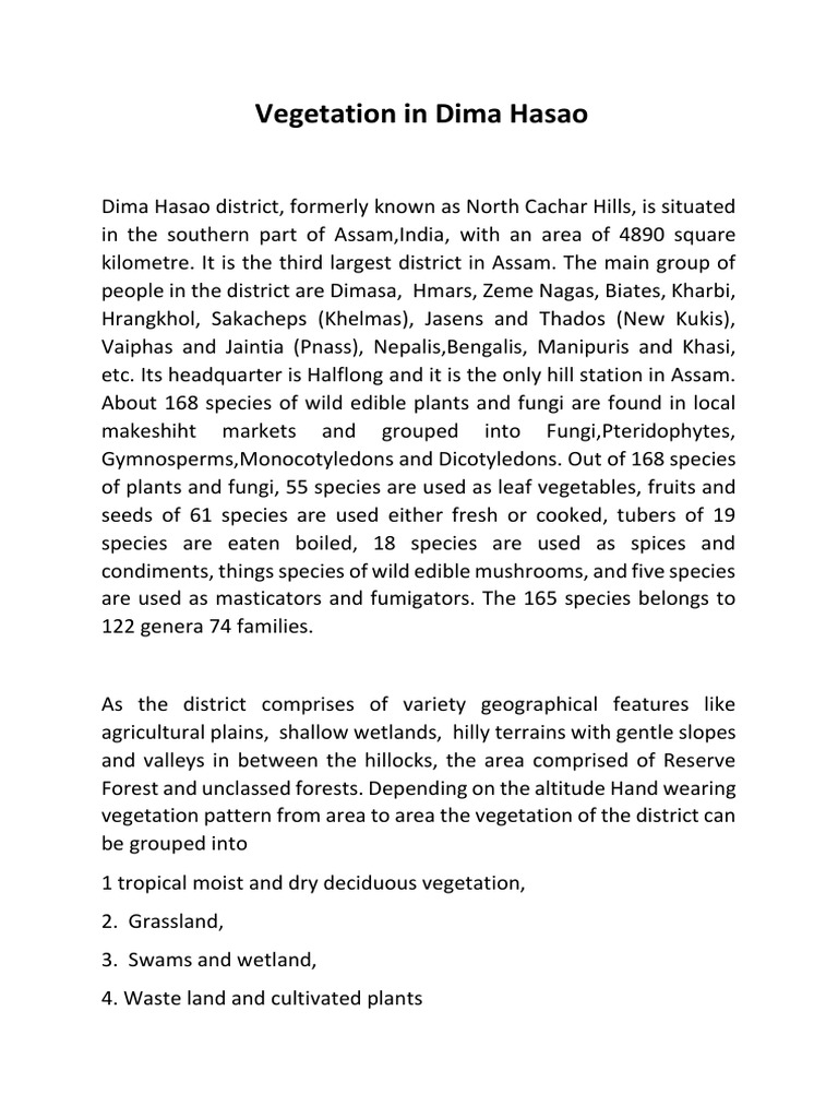 Vegetation in Dima Hasao | PDF | Plants | Agriculture