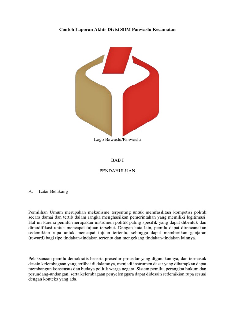 Contoh Laporan Akhir Divisi SDM Panwaslu Kecamatan | PDF
