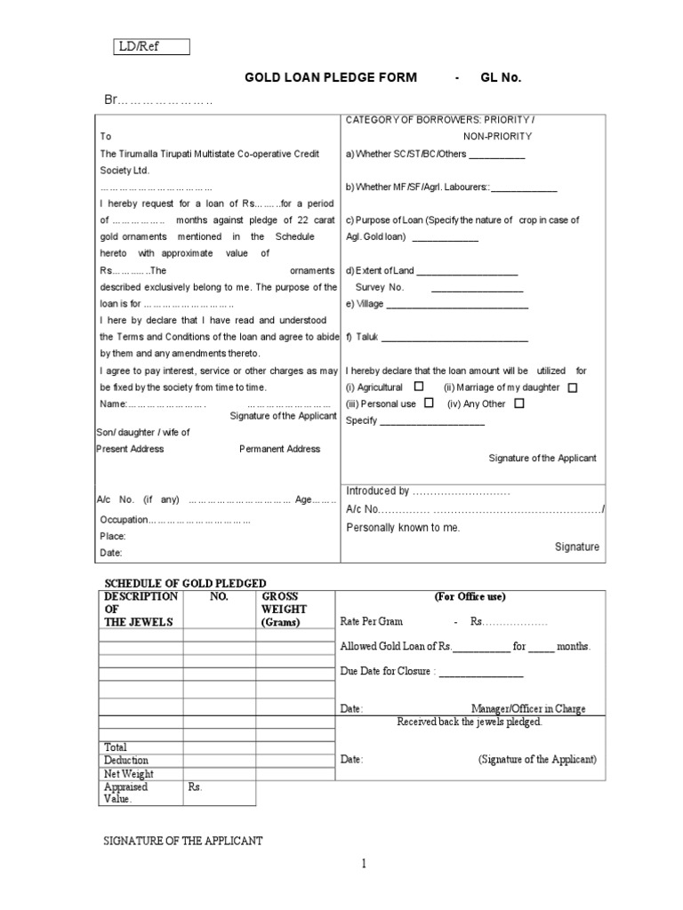 Gold Loan Pledge Form and Terms | PDF | Loans | Debt