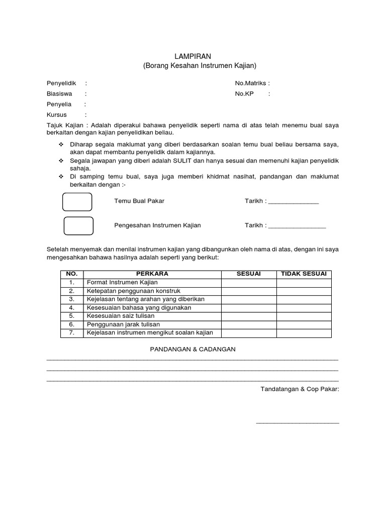 Borang Kesahan Instrumen 1 | PDF