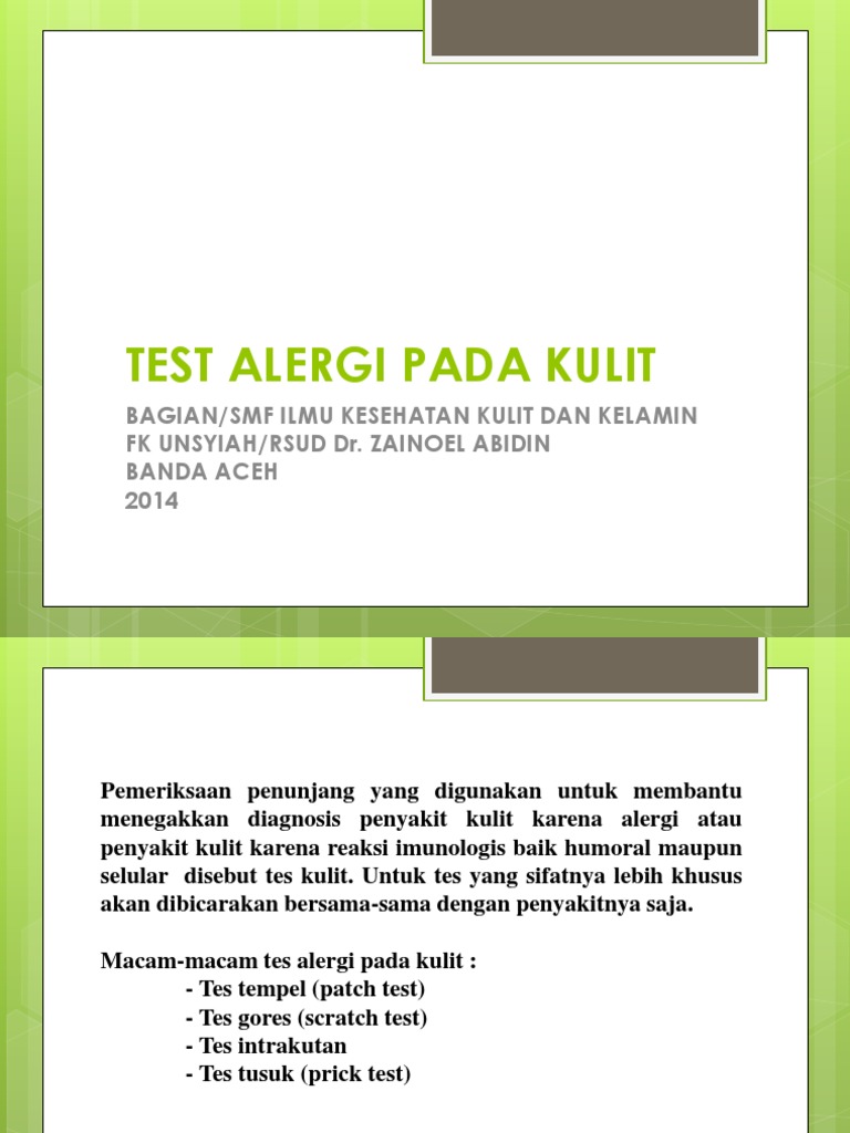 Tes Alergi Kulit dan Tekniknya | PDF