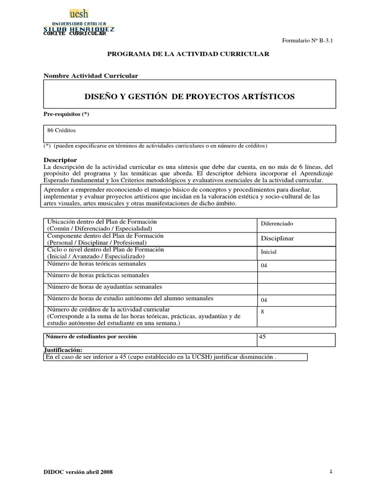 4 Diseno y Gestion de Proyectos Artisticos | PDF | Evaluación | Diseño