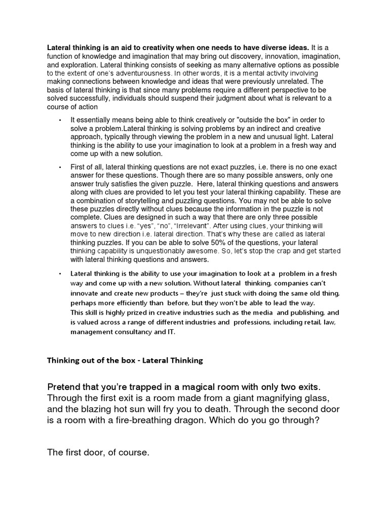Lateral Thinking | PDF | Thought | Creativity