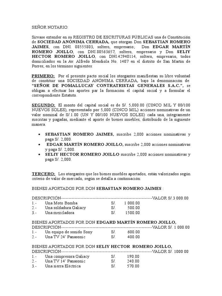 CONSTITUCION DE SOCIEDAD_ANONIMA_CERRADA | Sociedad de responsabilidad ...