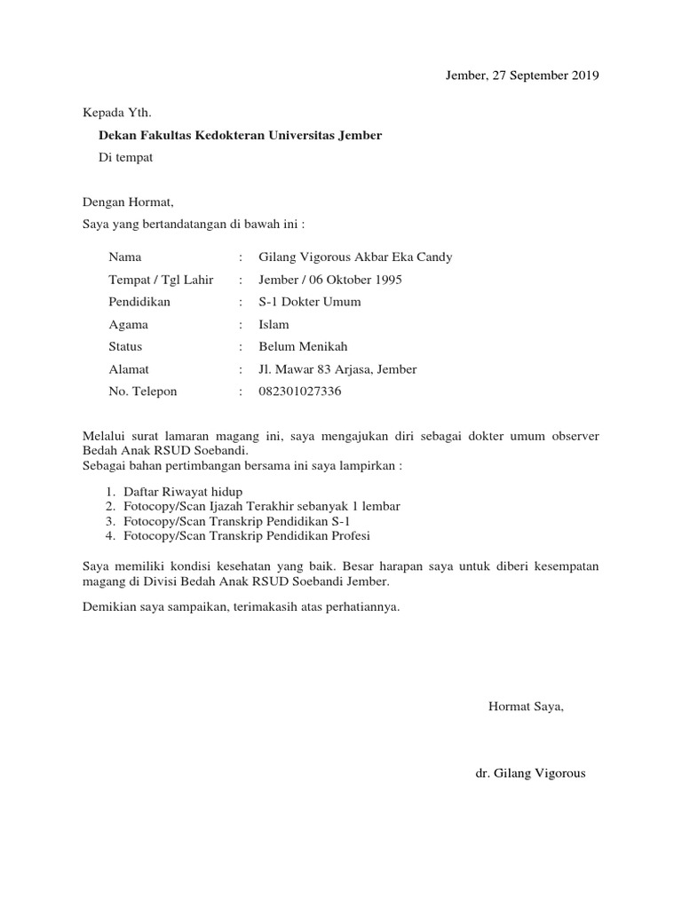 Surat Lamaran Magang | PDF