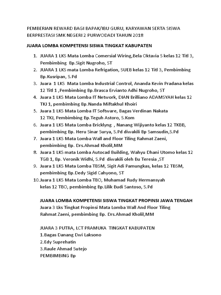 Pemberian Reward Bagi Bapak 10 Nop | PDF