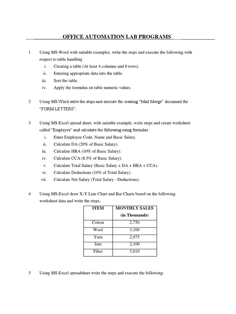 Office Automation LAB | PDF | Worksheet | Spreadsheet