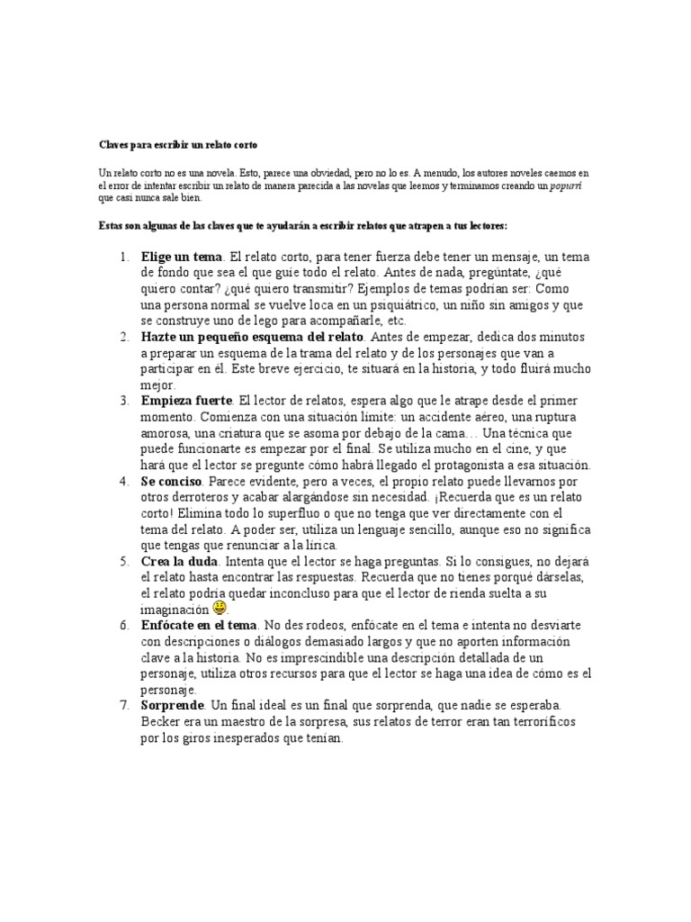 SIETE Pautas Básicas para Escribir Un Relato Corto | Cuentos | Novelas