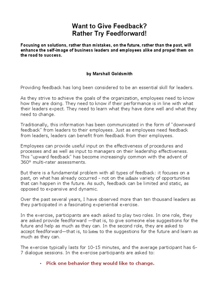 Feedforward PDF | PDF | Feedback | Leadership