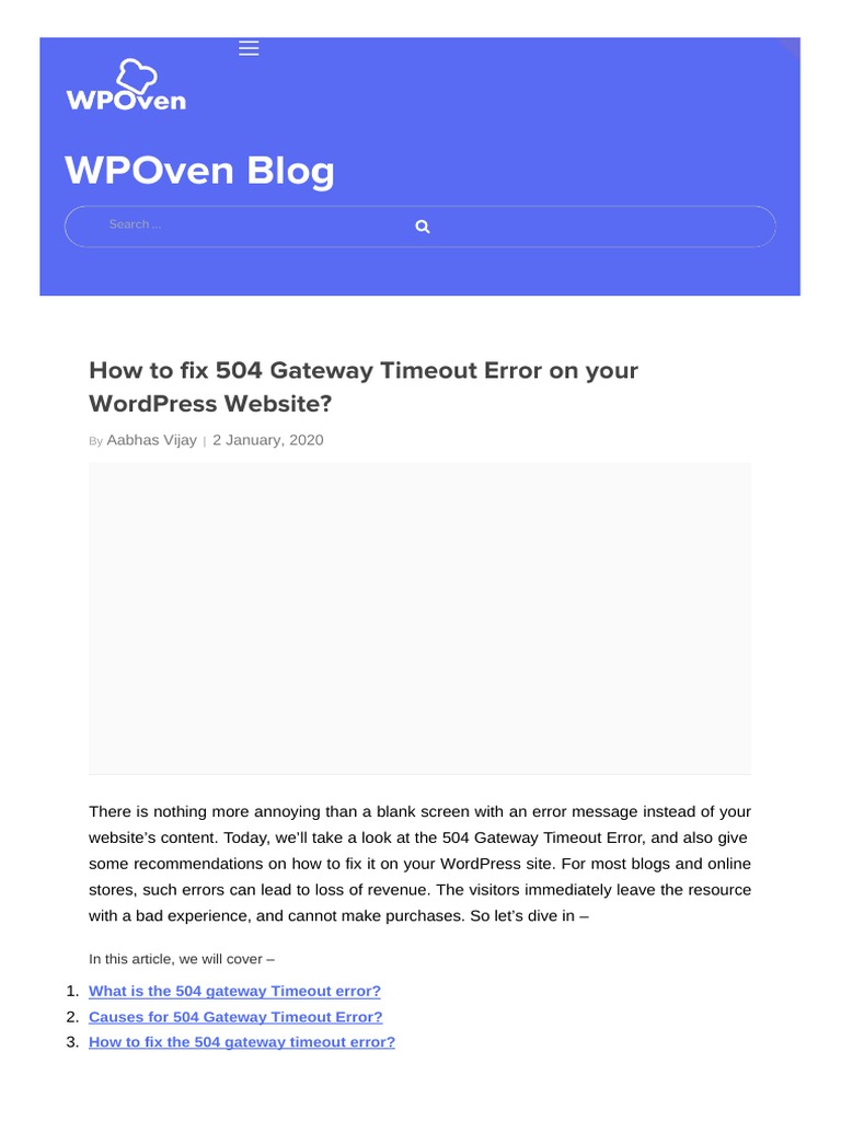 How To Fix 504 Gateway Timeout Error On Your WordPress Website? | PDF | Web Server | Internet & Web