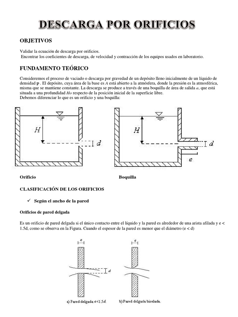 LAB 4 Descarga Por Orificios | Descargar gratis PDF | Líquidos | Atmósfera