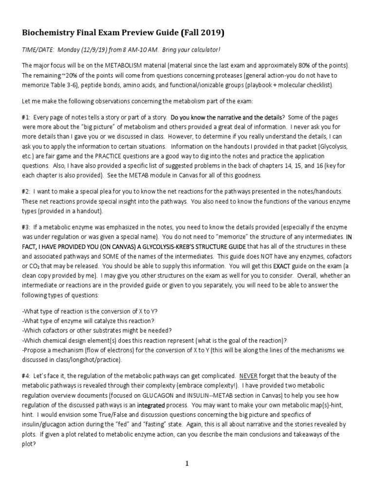 Biochemistry Final Exam Preview Guide - 2019 | PDF | Metabolic Pathway ...