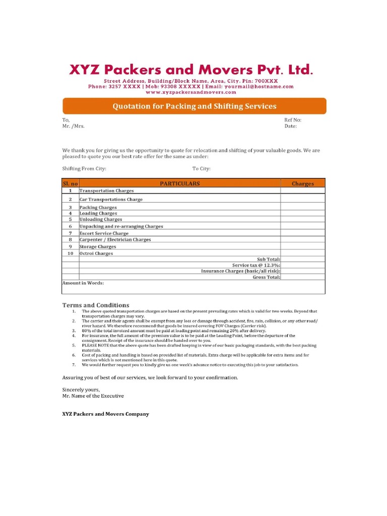 Microsoft Word - Packers-And-Movers-Quotation-Format | PDF