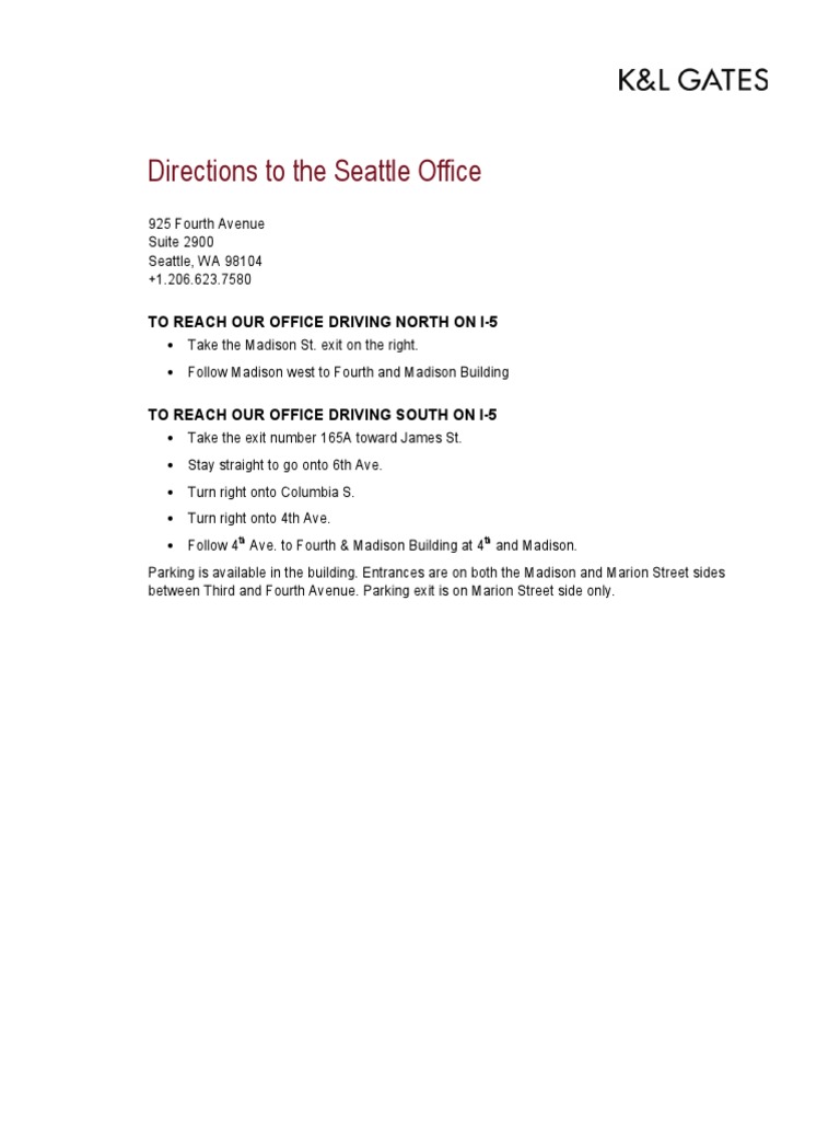 Directions to Seattle Office at 925 4th Ave | PDF