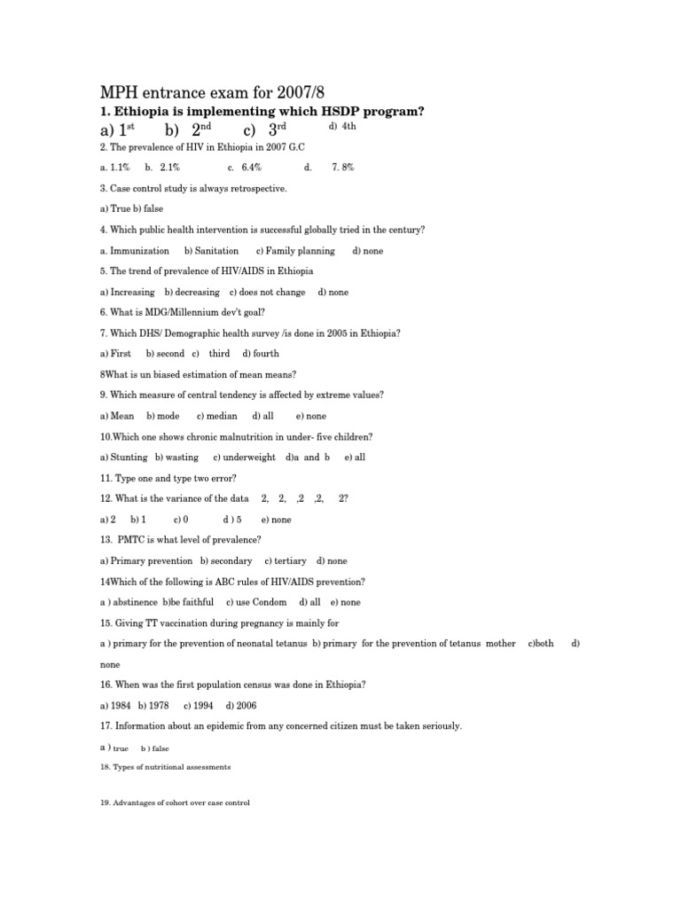 MPH Entrance Exam For 2007 | PDF | Level Of Measurement | Public Health