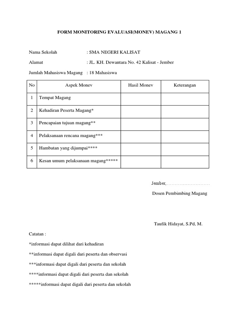 Form Monitoring Evaluasi | PDF