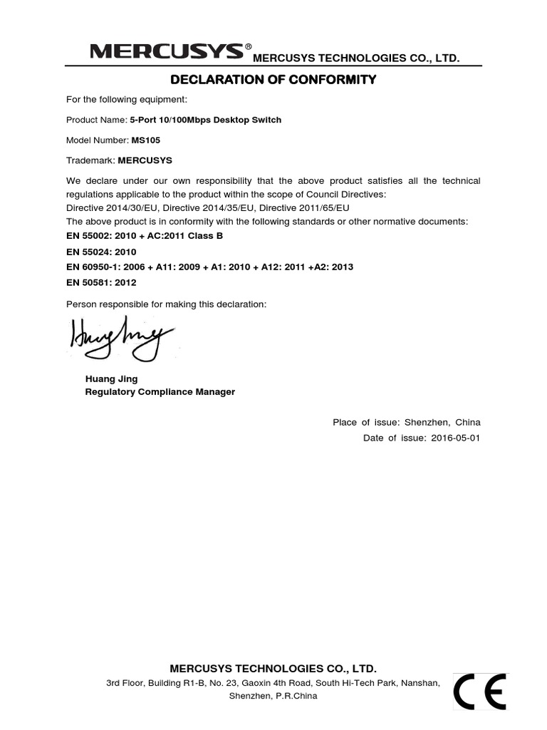 Declaration of Conformity | PDF | Business