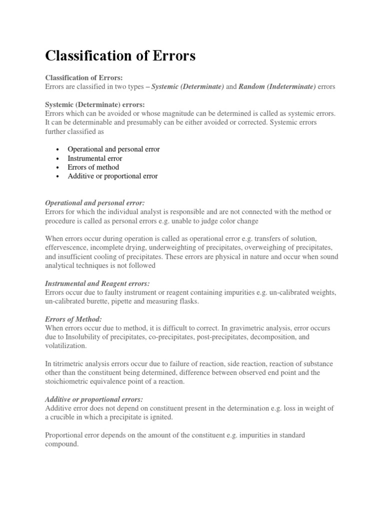 Classification Of Errors Pdf Accuracy And Precision Observational