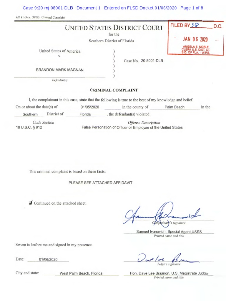 Brandon Mark Magnan 9:20-mj-08001-DLB | PDF | United States Marine ...