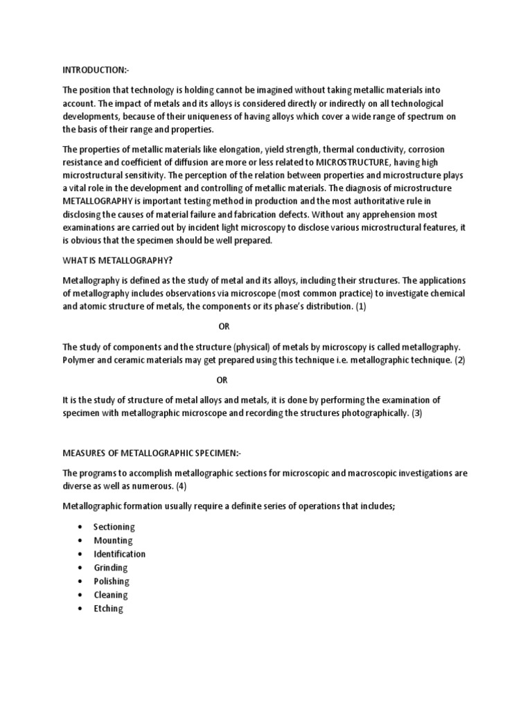 Metallography Is Defined As The Study of Metal and Its Alloys | PDF ...