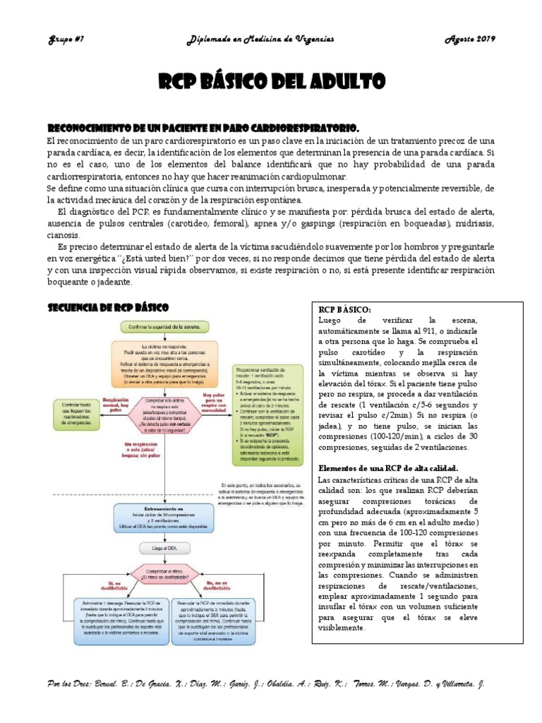 Resumen RCP | PDF | Reanimación cardiopulmonar | Paro cardíaco