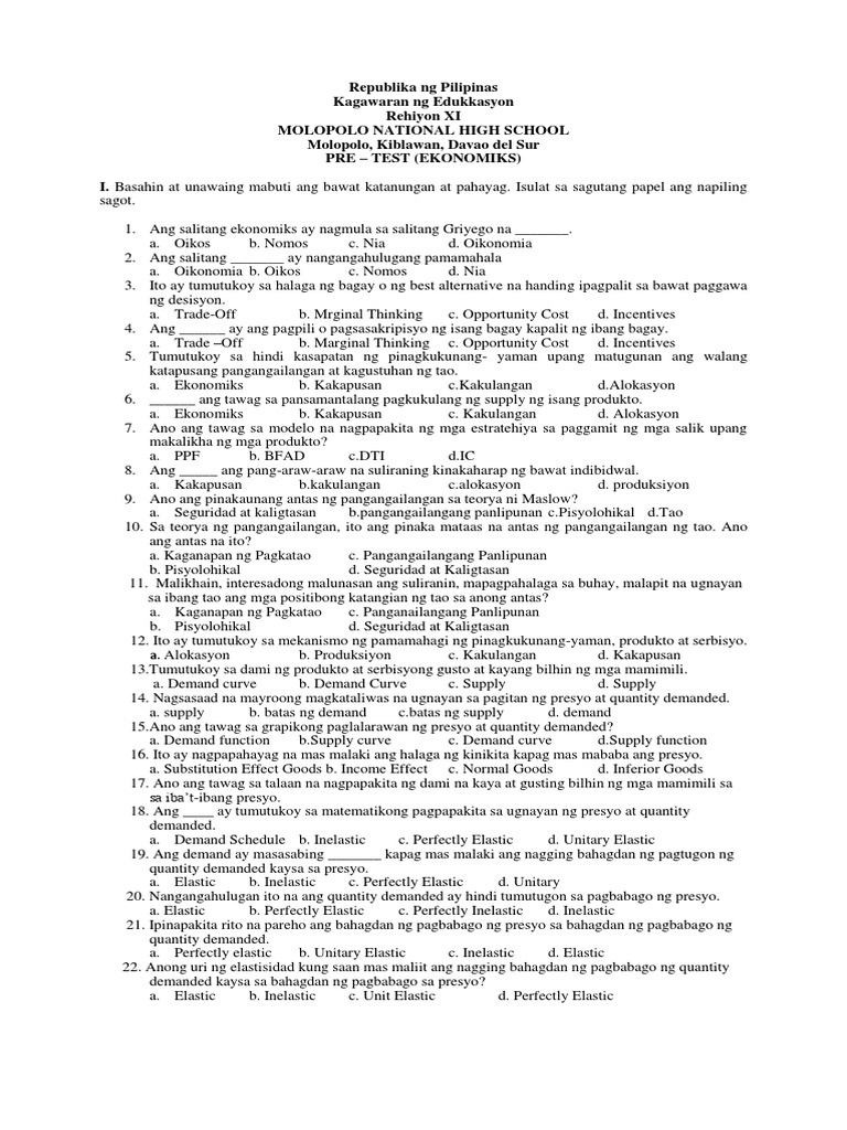 Pre Test | PDF