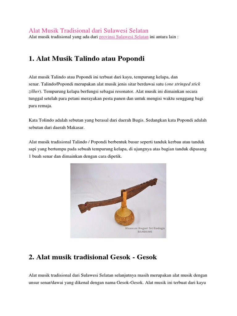 Alat Musik Tradisional Sulawesi Selatan | PDF