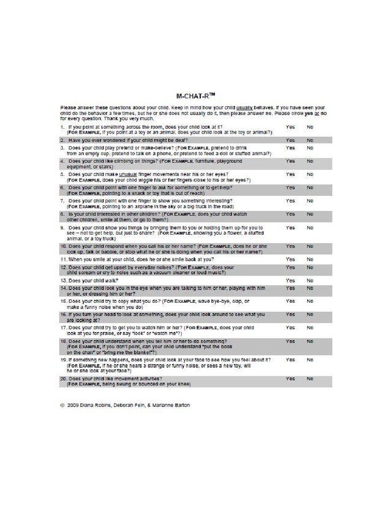 M-CHAT-R (English) Ou Modified Checklist Autism in Toddlers | PDF