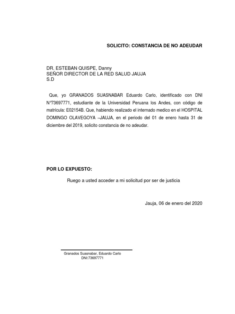 SOLICITUD de No Adeudar | PDF