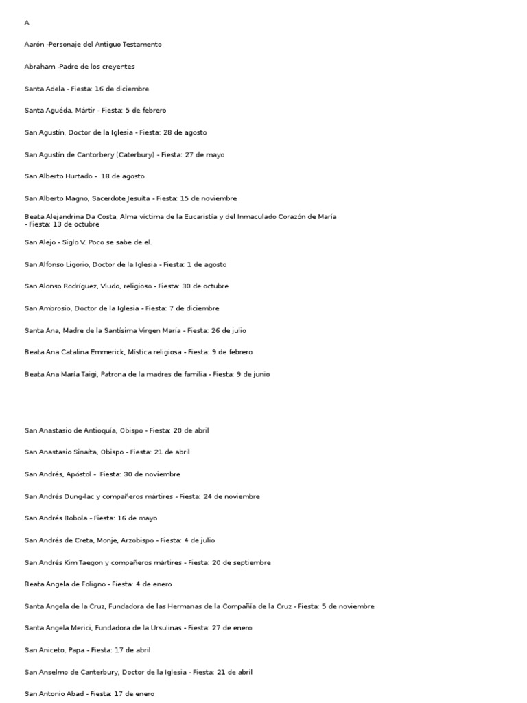 Lista de Santos Católicos y Festividades | PDF | Santo | Sociedad de jesus