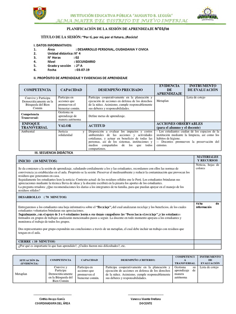 Sesion 03 - DPCC - Iv Unidad - Segundo | PDF | Reciclaje | Residuos
