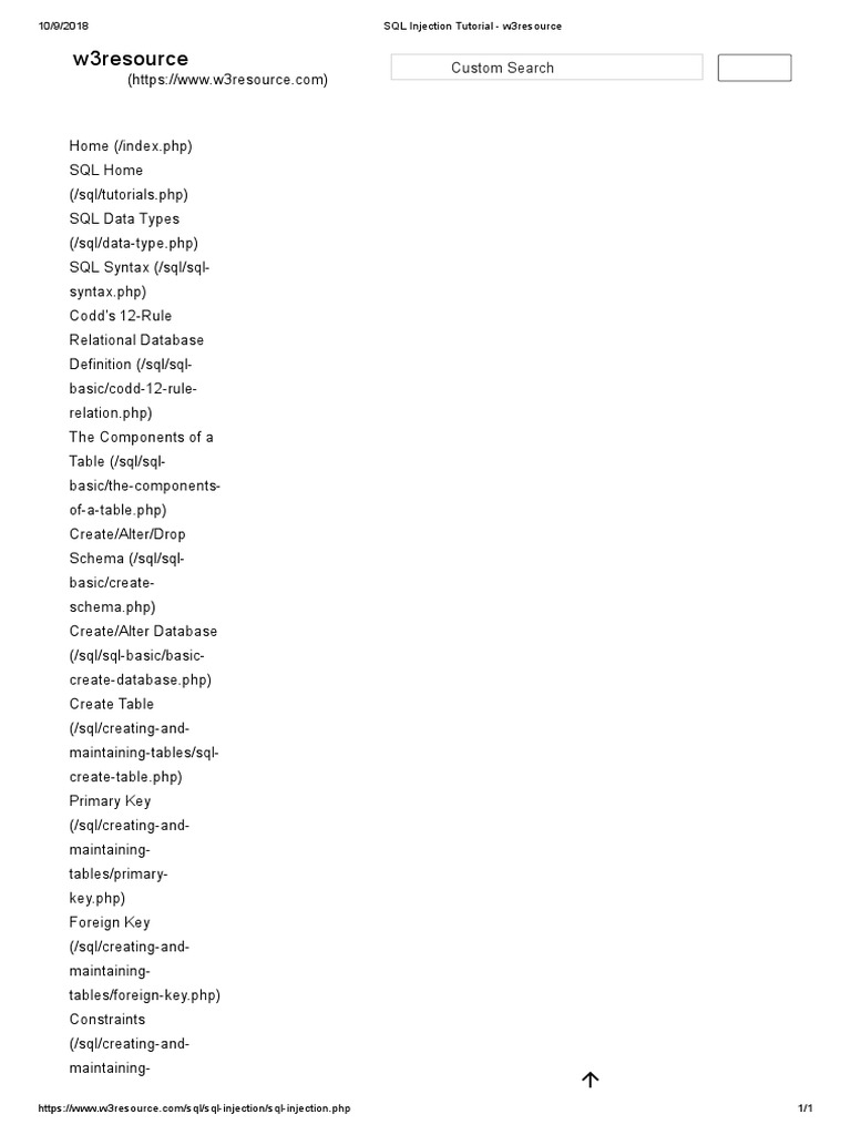 SQL Injection Tutorial - W3resource | PDF