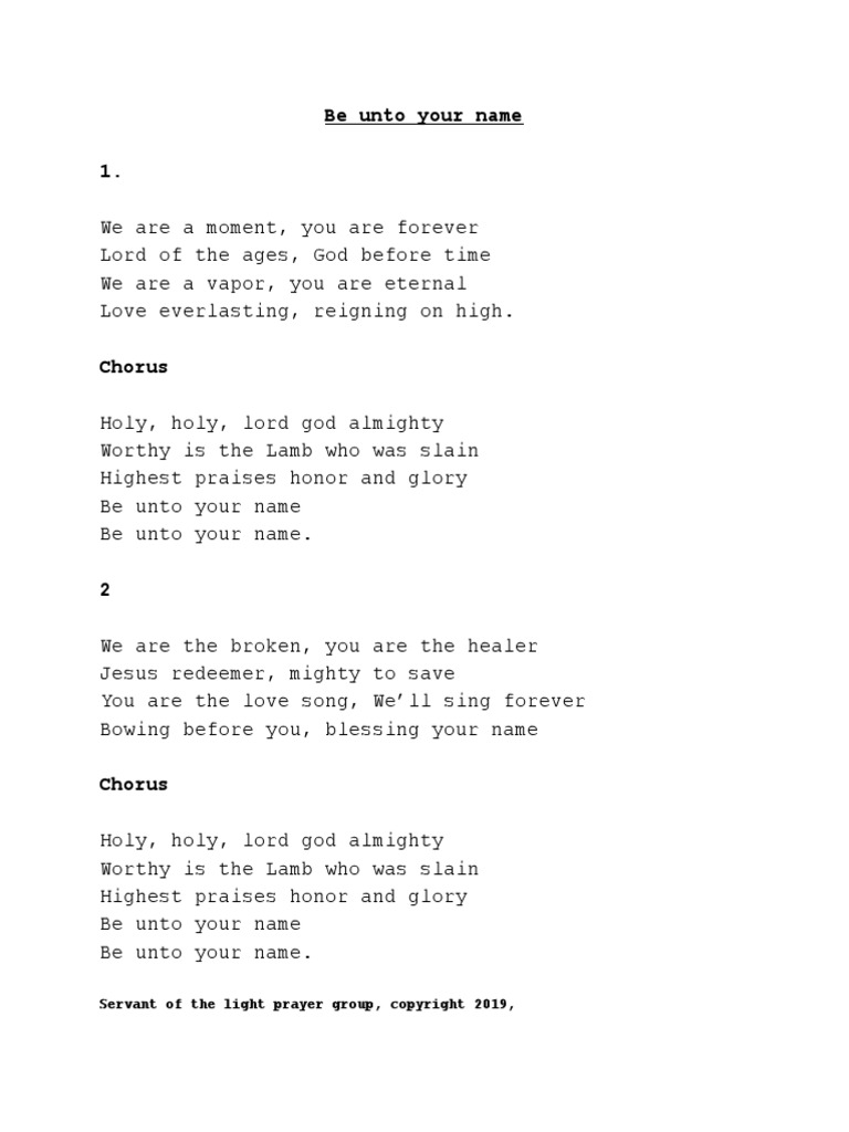 Be Unto Your Name PDF | PDF