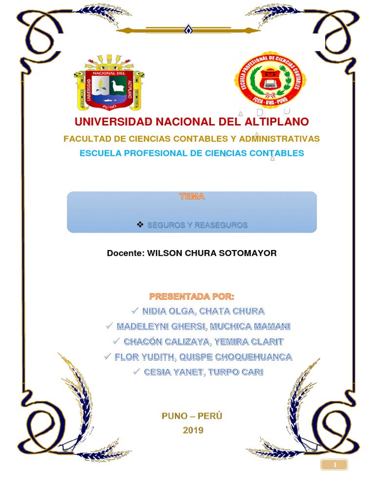 Reaseguros Worduniversidad Nacional Del Altiplano | PDF | Póliza de seguros | Reaseguro