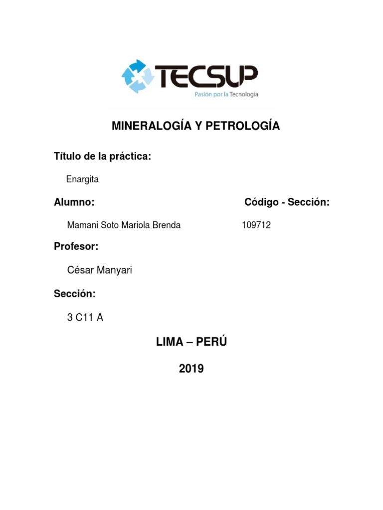 Informe Sobre La Enargita | PDF | Arsénico | Minerales